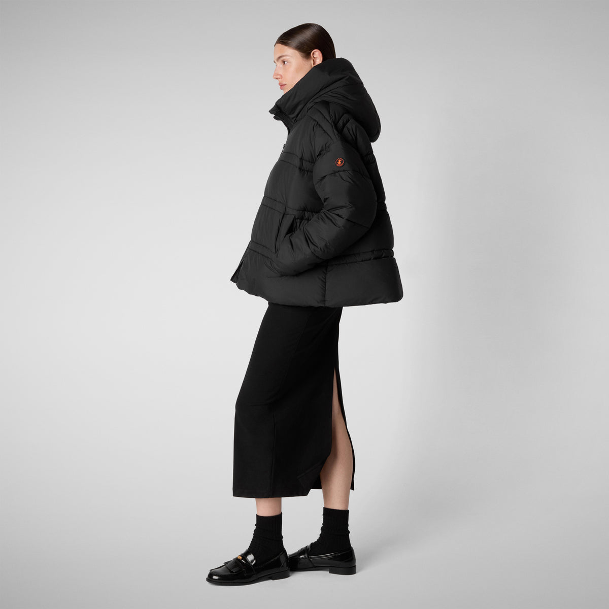 Woman's animal free hooded puffer jacket Keri in black