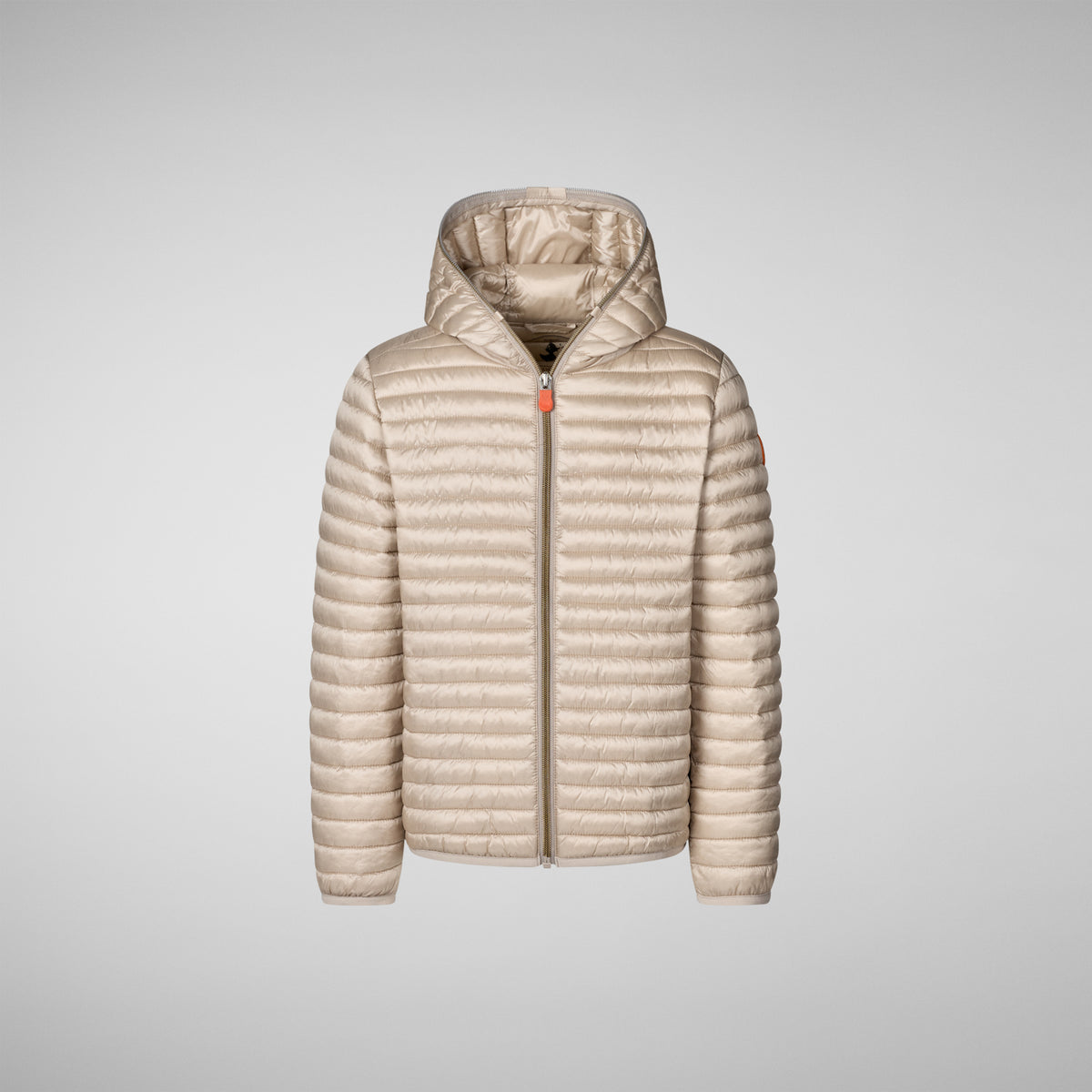 Girls' hooded animal free puffer jacket rosy in sand beige