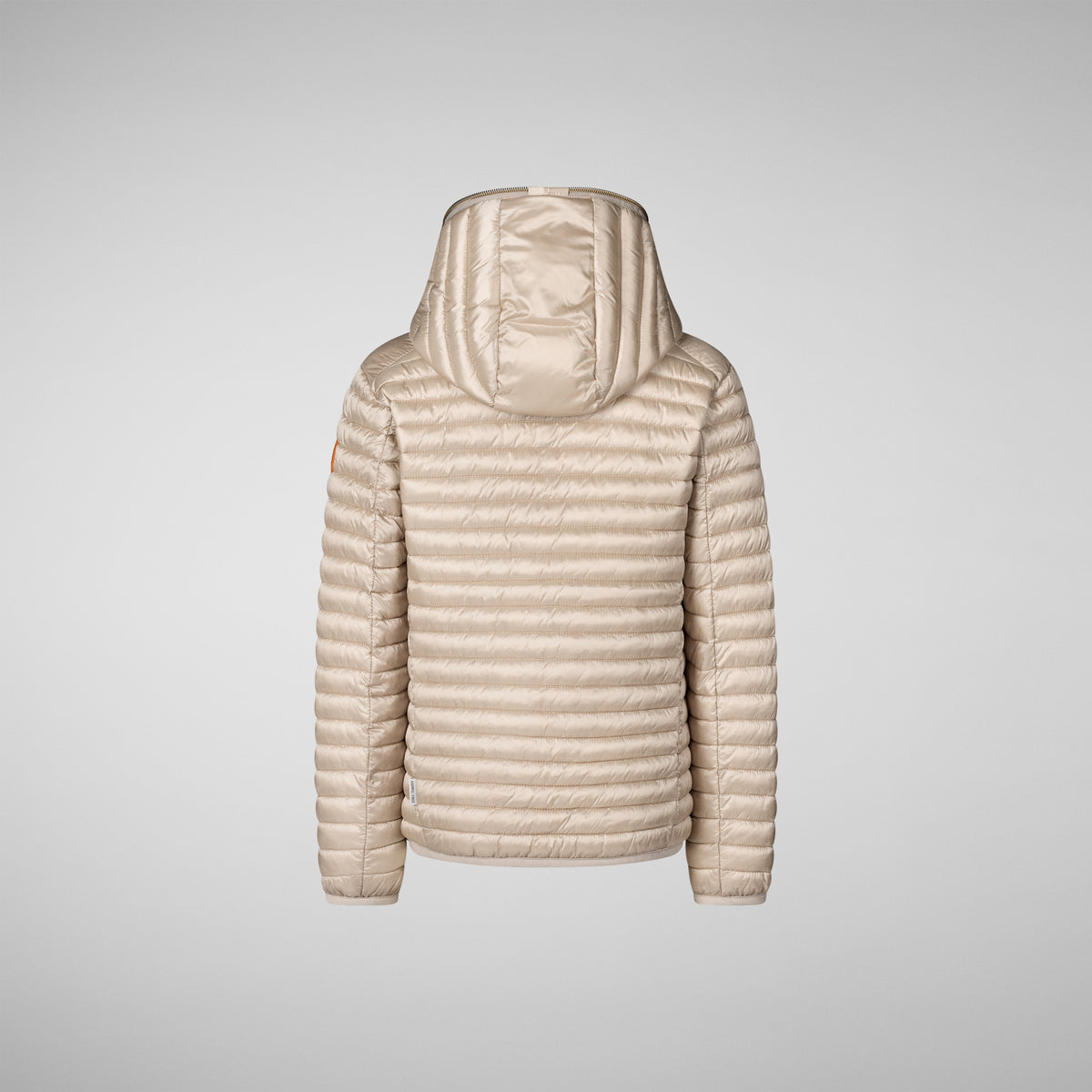 Girls' hooded animal free puffer jacket rosy in sand beige
